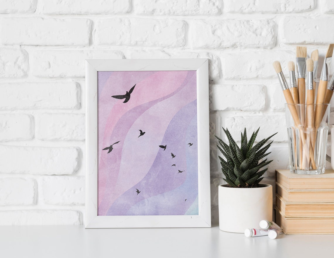 Flying Birds Poster Bird Print Abstract Birds Sky Poster Abstract Wall ...