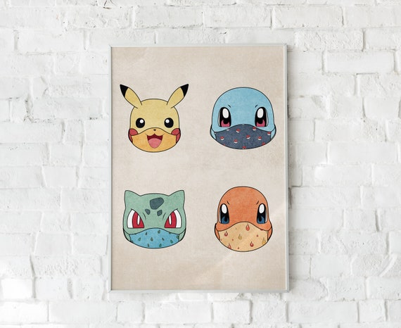 Starter Pokemon Art Print Pokemons With Masks Charmander Wall | Etsy