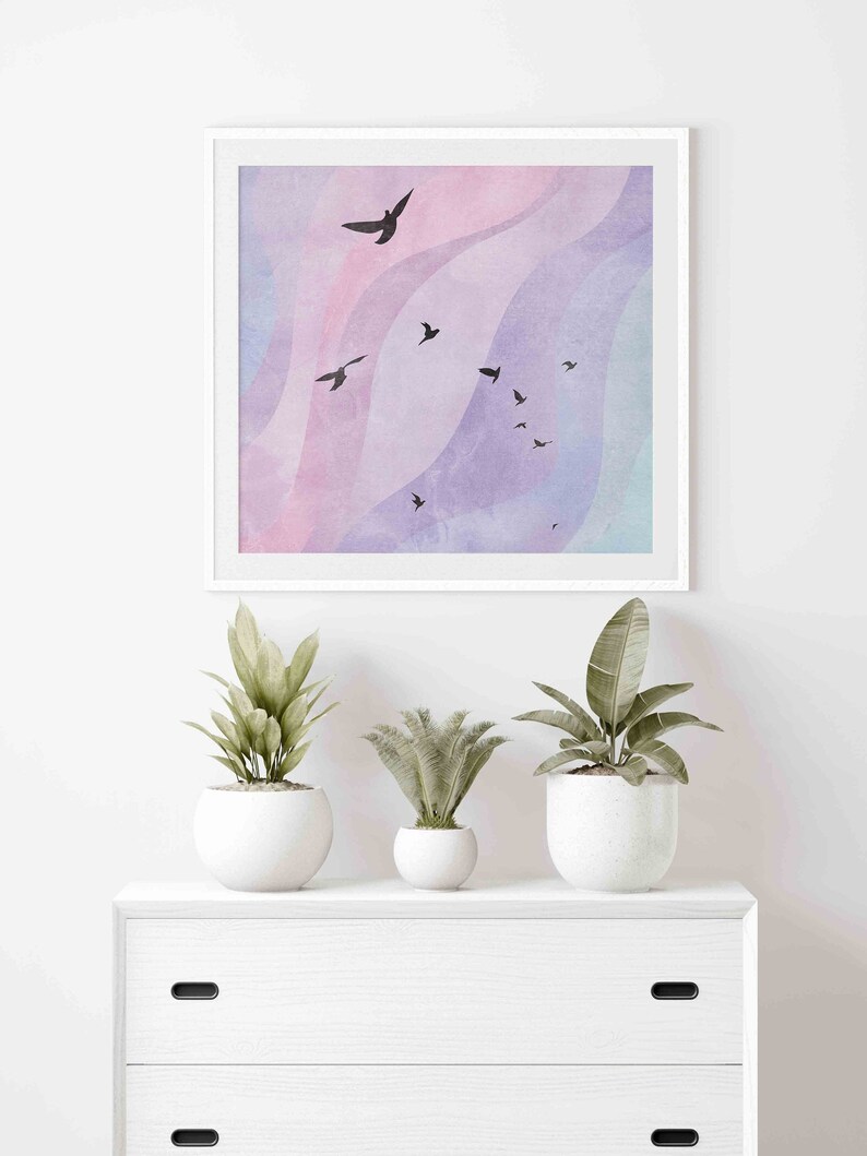 Flying Birds Poster Bird Print Abstract Birds Sky Poster Abstract Wall ...
