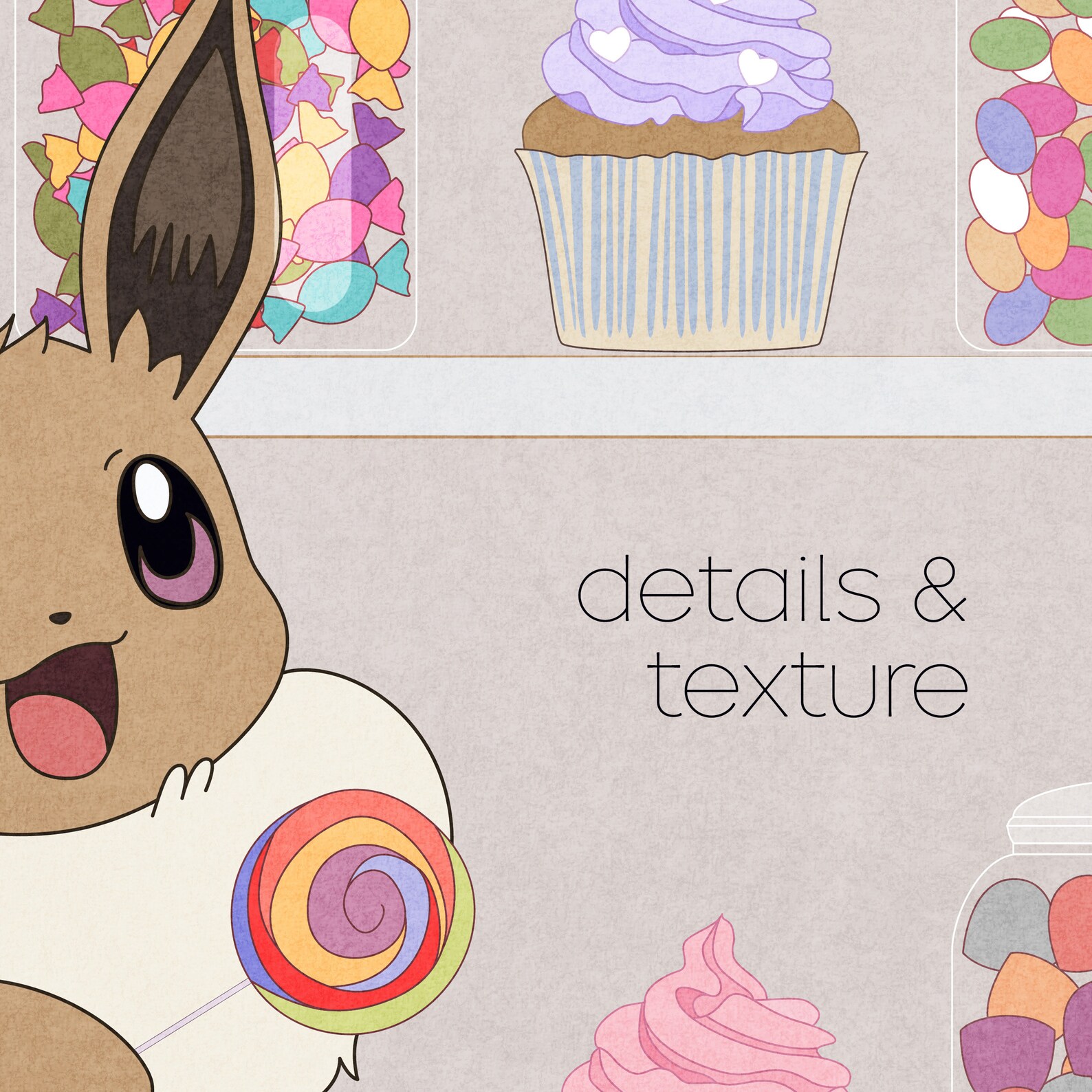 Eevee Art Print, Kids Room Decor, Pokemon Wall Decor, Eevee in Candy ...