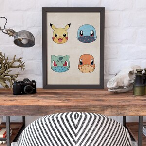 Starter Pokemon Art Print Pokemons With Masks Charmander Wall Decor ...