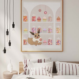 Eevee Art Print, Kids Room Decor, Pokemon Wall Decor, Eevee in Candy ...