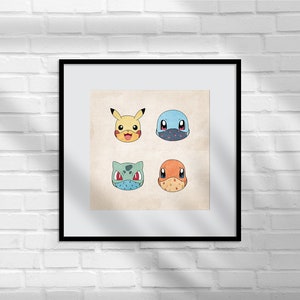 Starter Pokemon Art Print Pokemons With Masks Charmander Wall Decor ...