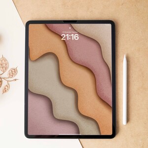 Pastel Aesthetic Wallpaper, Beige Orange Rose Digital Wallpaper, Waves ...