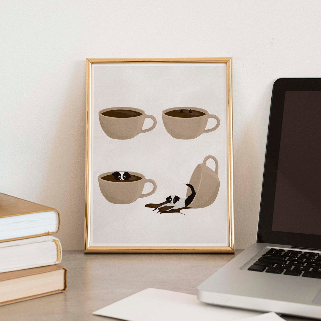 Dog and Coffee Art Print Kitchen Wall Art Coffee & Dog Poster Dog Lover ...