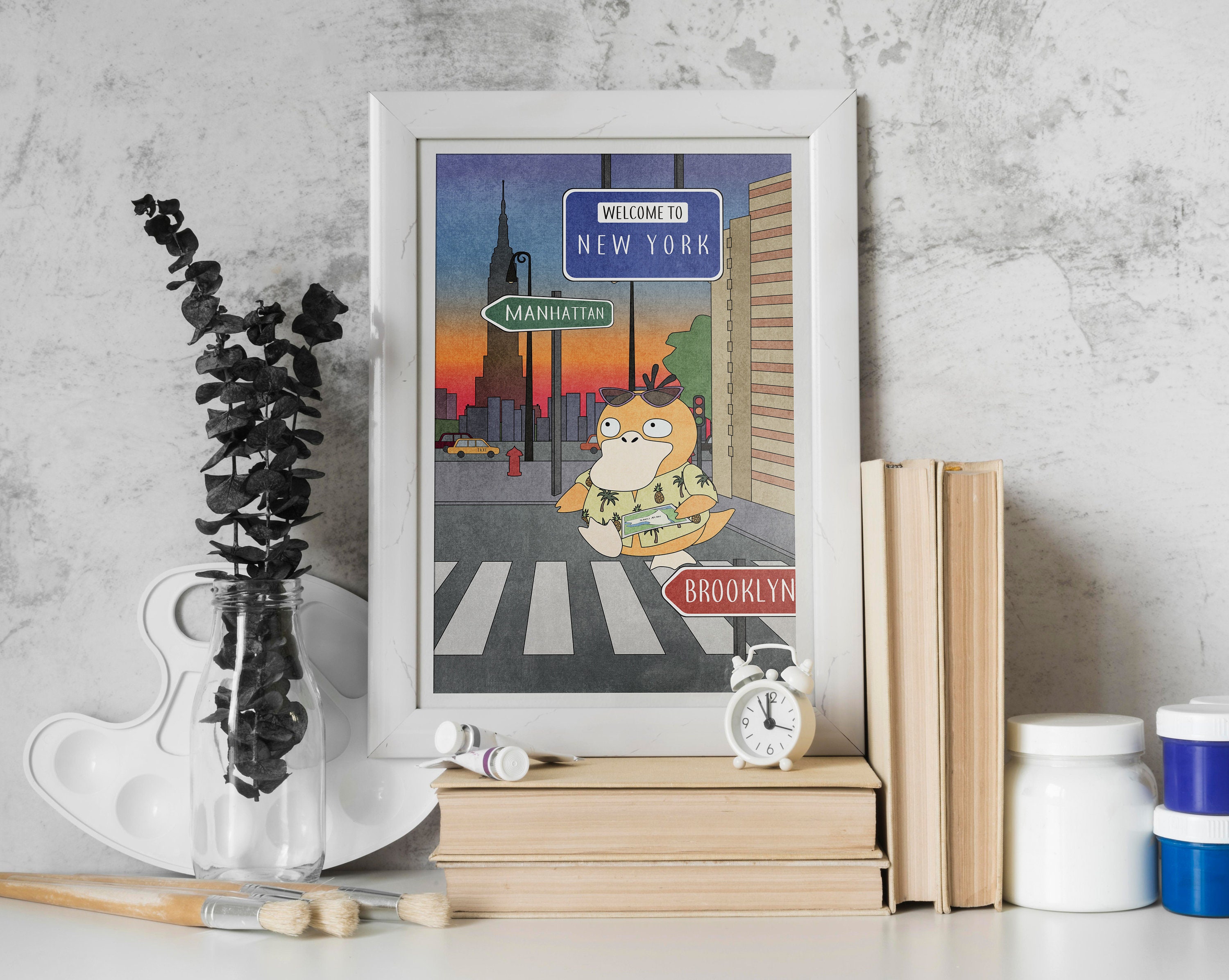 Psyduck Art Print, Psyduck Pokemon Wall Decor Pokemon Wall Art Psyduck ...