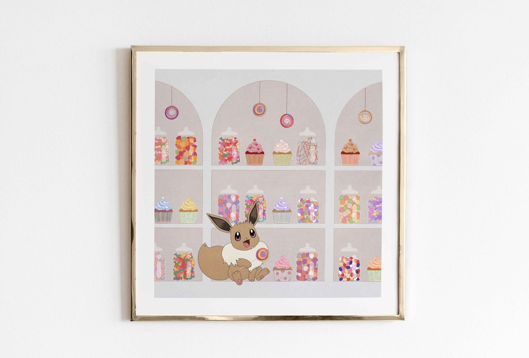 Eevee Art Print, Kids Room Decor, Pokemon Wall Decor, Eevee in Candy ...