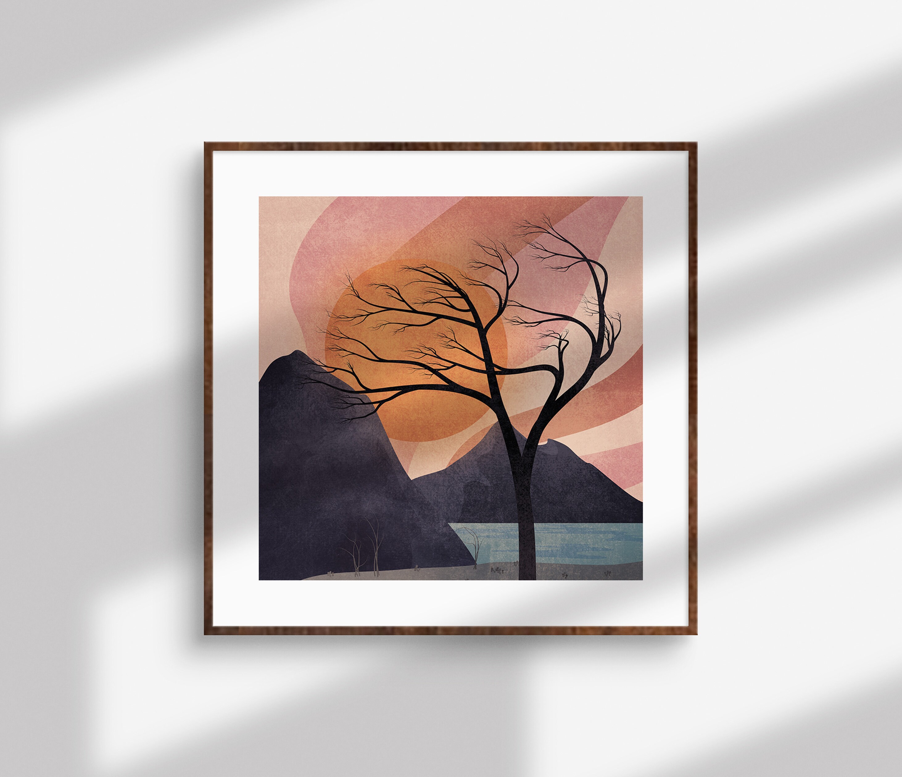 Sunset Print Tree Poster Tree Silhouette Sun and Mountain - Etsy