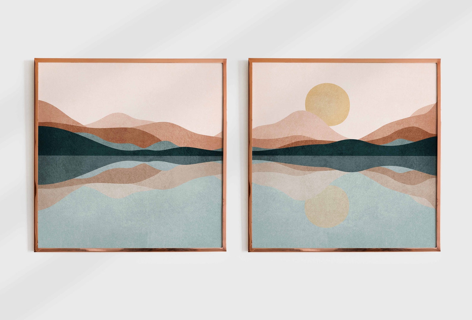 Sun and Mountain Print Set of 2, Mountain Wall Art Boho Sun Poster ...