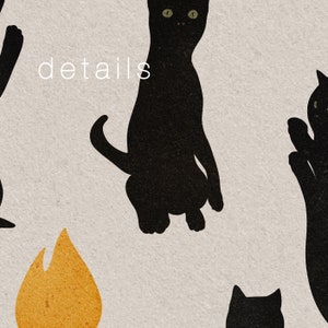 Cat Ritual Art Print, Cats Campfire Poster, Black Cat Illustration ...