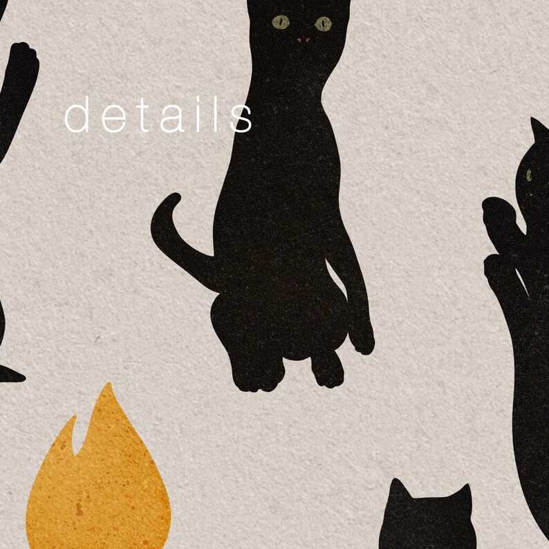 Cat Ritual Art Print, Cats Campfire Poster, Black Cat Illustration ...