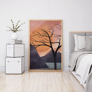 Sunset Print Tree Poster Tree Silhouette Sun and Mountain Print Sunset ...