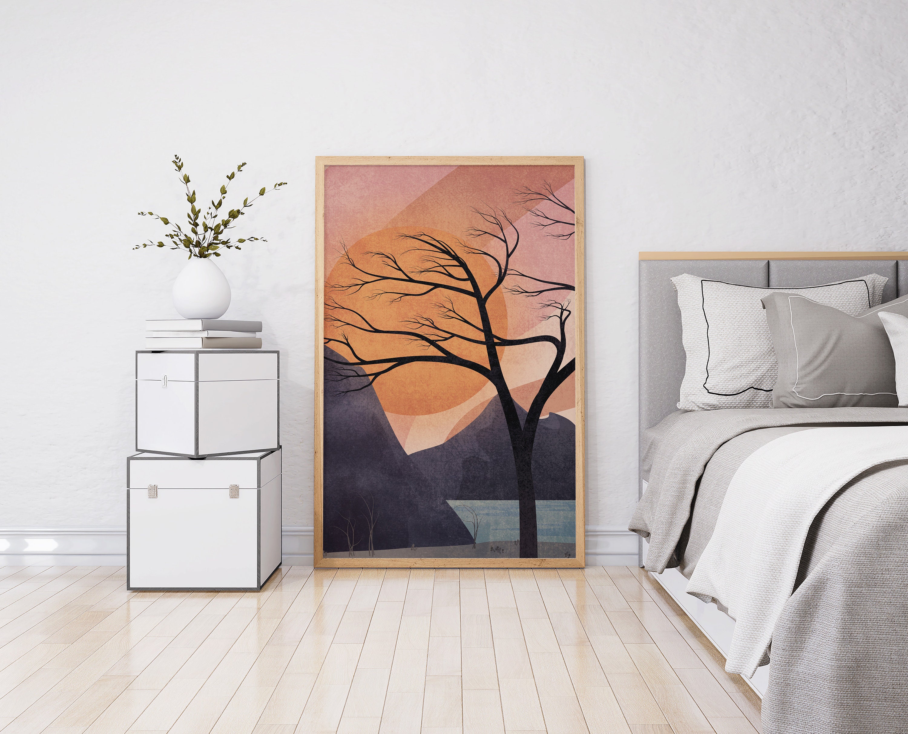 Sunset Print Tree Poster Tree Silhouette Sun and Mountain - Etsy