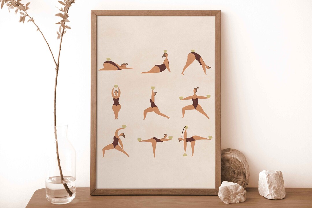 Yoga Poses Poster With Coffee, Yoga and Coffee Poster, Yoga Wall Decor ...