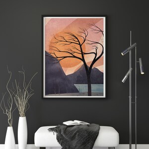 Sunset Print Tree Poster Tree Silhouette Sun and Mountain Print Sunset ...
