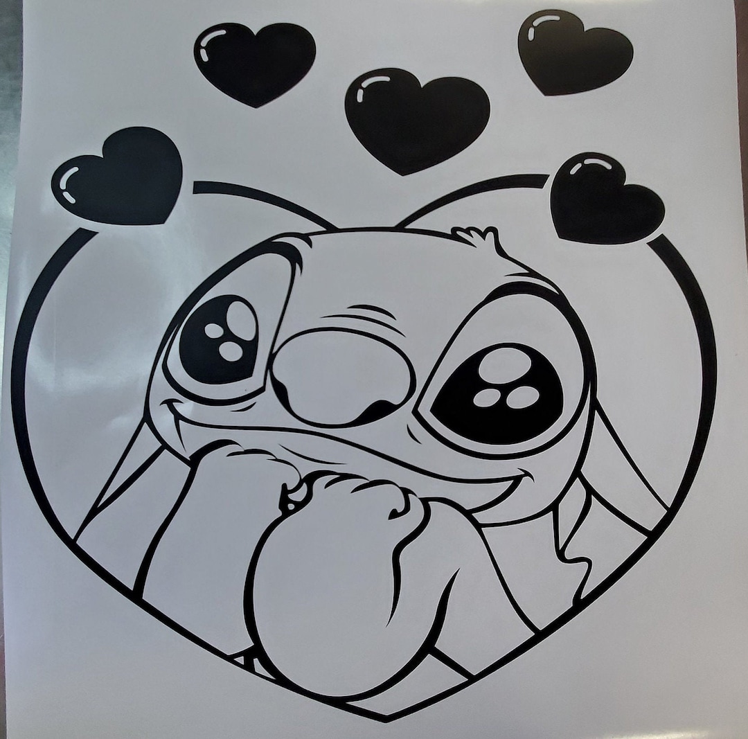Stitch - Lilo & Stitch Vinyl Sticker W/ Hearts - Etsy