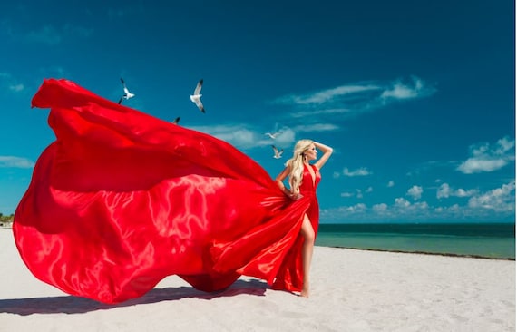 Long Satin Red Dress Flying Satin Dress Long Train Dress - Etsy