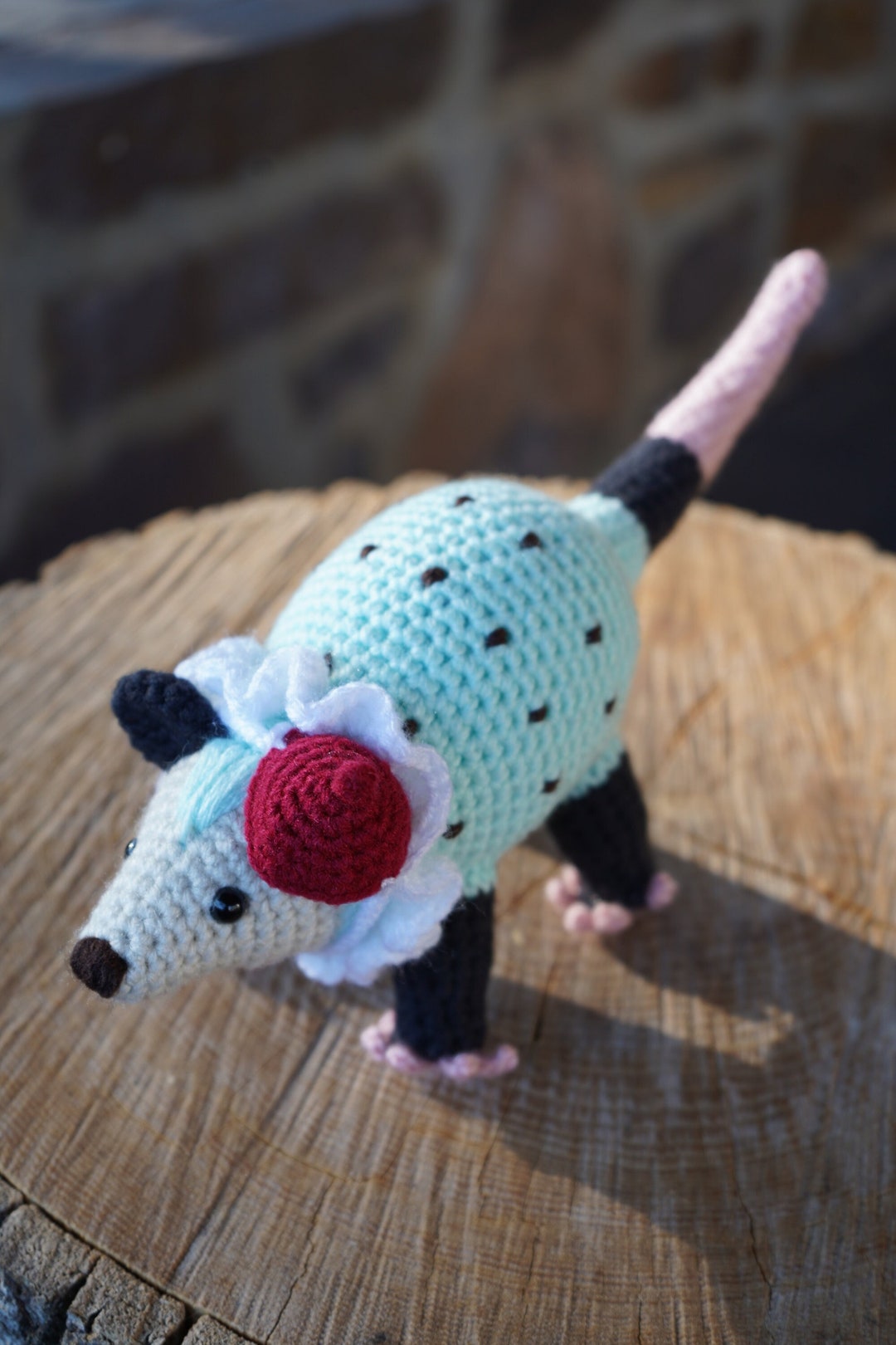 Mint Ice Cream Opossum Handmade Amigurumi Crochet Clown Possum Stuffed ...