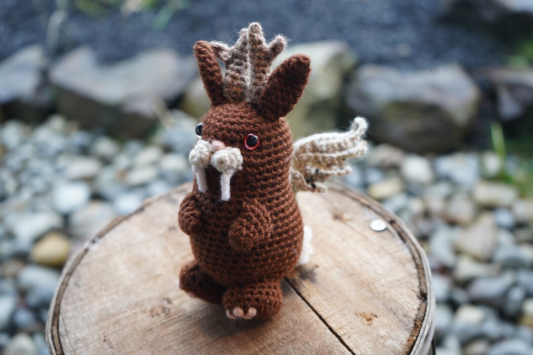 Wolpertinger Art Doll Crochet Brown Rabbit Red Eyes Plush Handmade ...