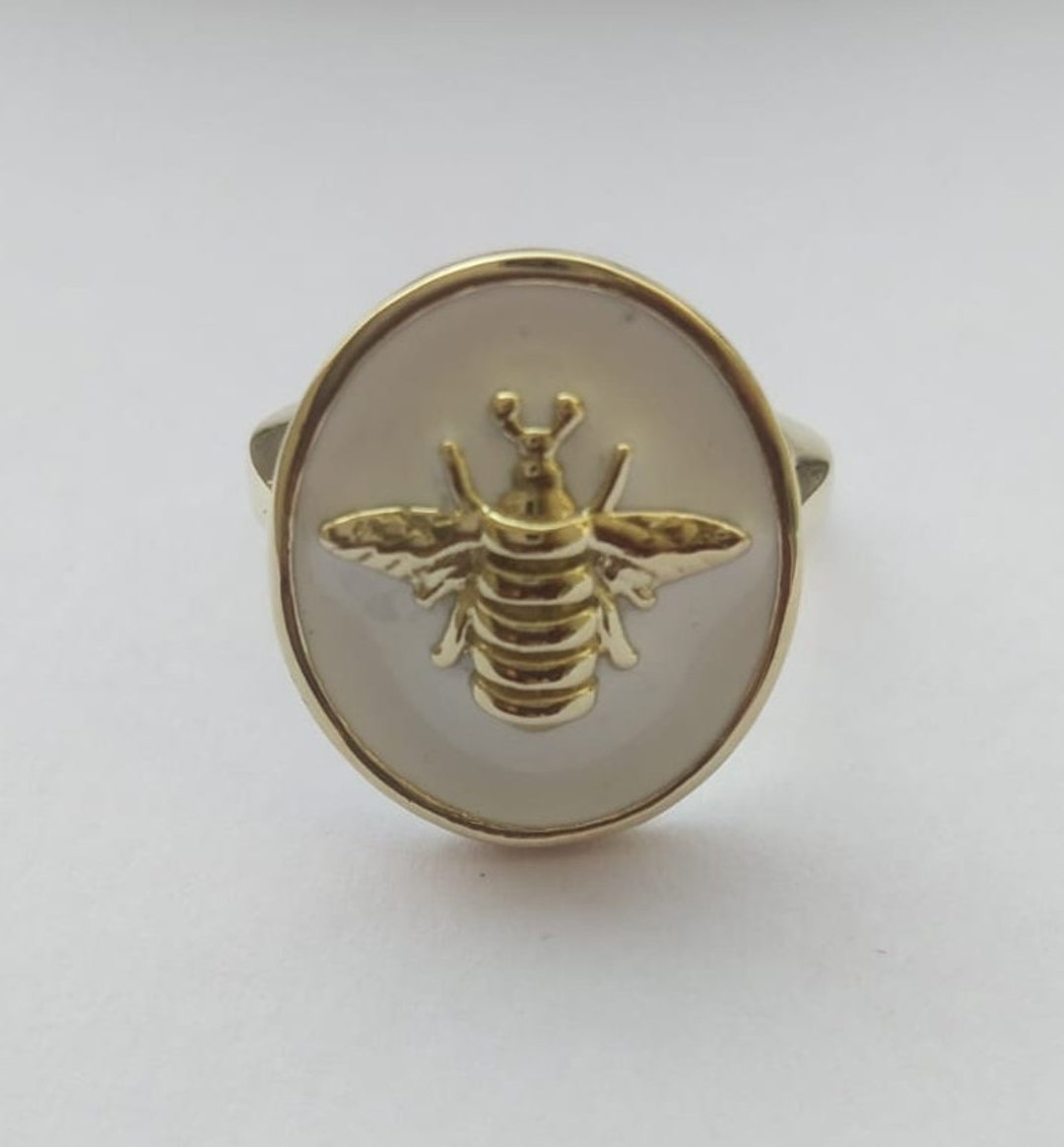 White Enamel Bee Ring ! Enamel Bee Ring ! Solid Silver Bee Ring ! Bee ...