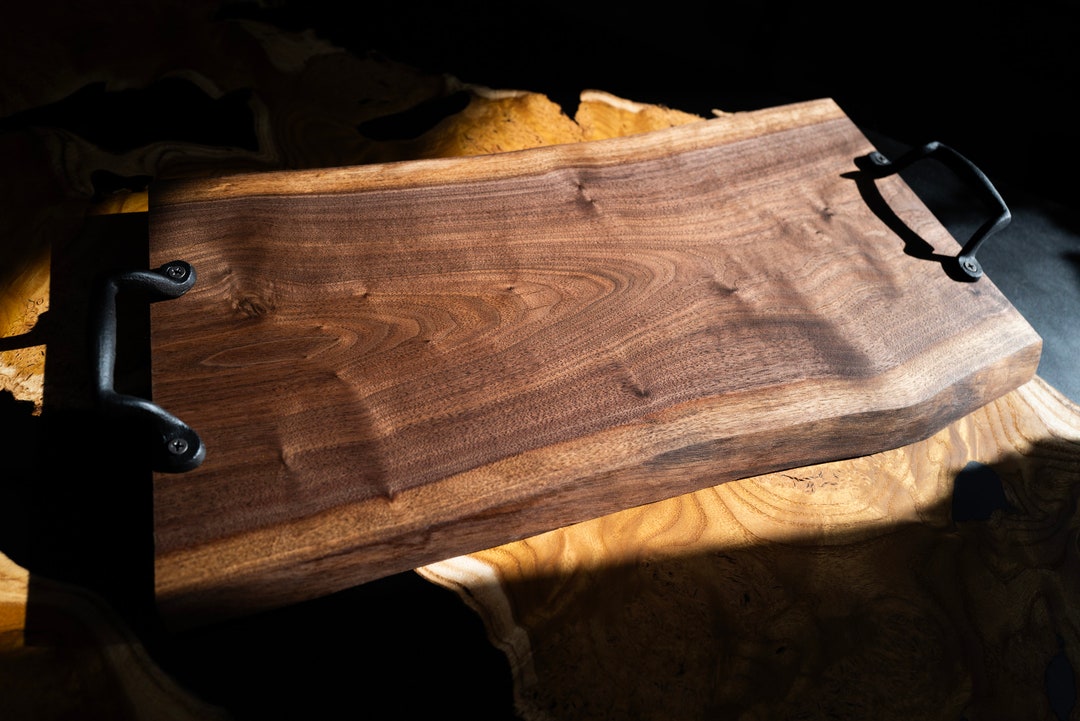 Live Edge Tray/charcuterie Board Walnut With Forged Iron - Etsy
