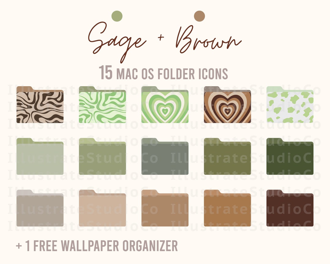 Sage Folder Icons Sage and Brown Y2K custom Folder Icons MacBook Folder ...