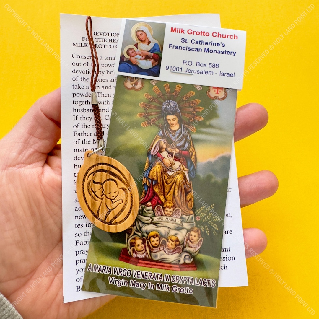 Milk Grotto Rock Powder With Olive Wood Keychain of Virgin Mary, 3 ...