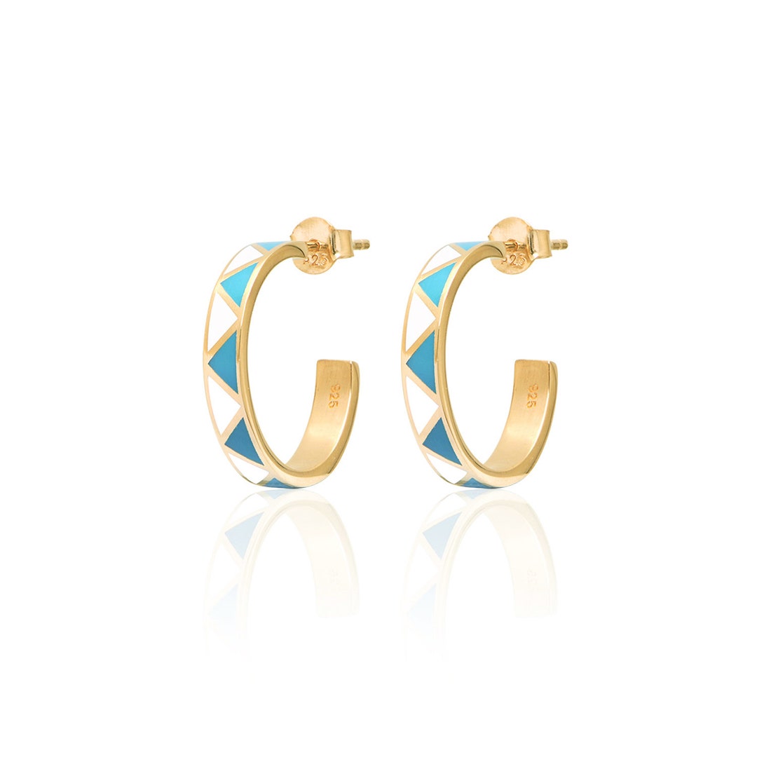 Multicolor Hoop Earring Enamel Hoop Earring 925 Solid Silver Earring ...