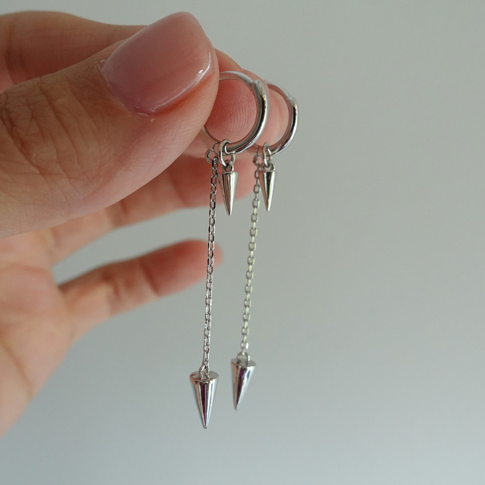 Spike Dangle Huggie Earring, Chain Spike Earring, Spiky Minimalist Hoop ...