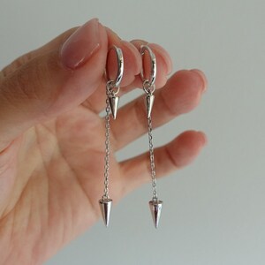 Spike Dangle Huggie Earring, Chain Spike Earring, Spiky Minimalist Hoop ...