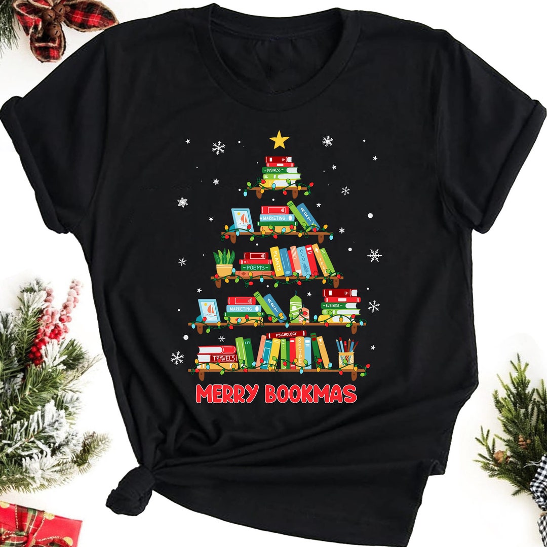 Merry Christmas Tree Shirt Love Reading Books Librarian Nerd, Book ...
