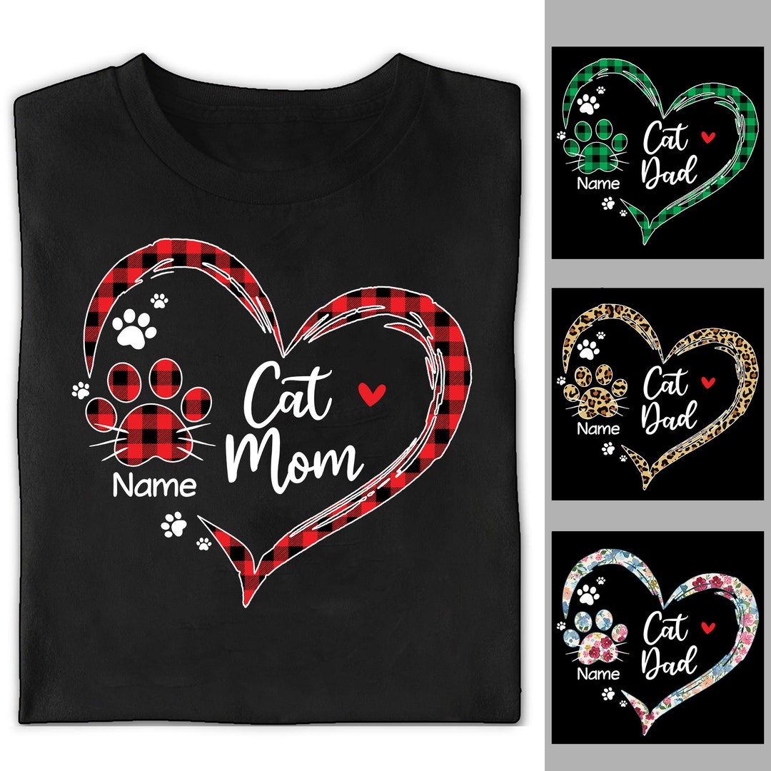 Personalized Cat Mom Shirt, Cat Dad Paw Prints, Cat Dad Shirt, Custom ...