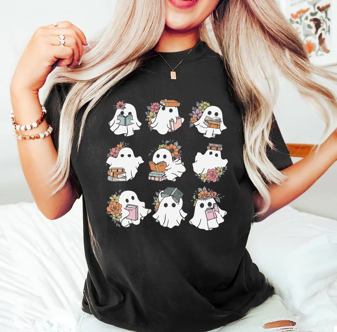 Flower Boo Ghost Reading Book Sweatshirt, Funny Bookish Halloween Shirt ...