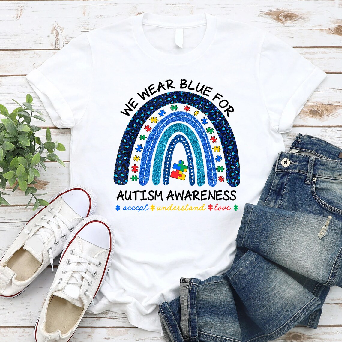 In April We Wear Blue for Autism Awareness Classic T-shirt - Etsy