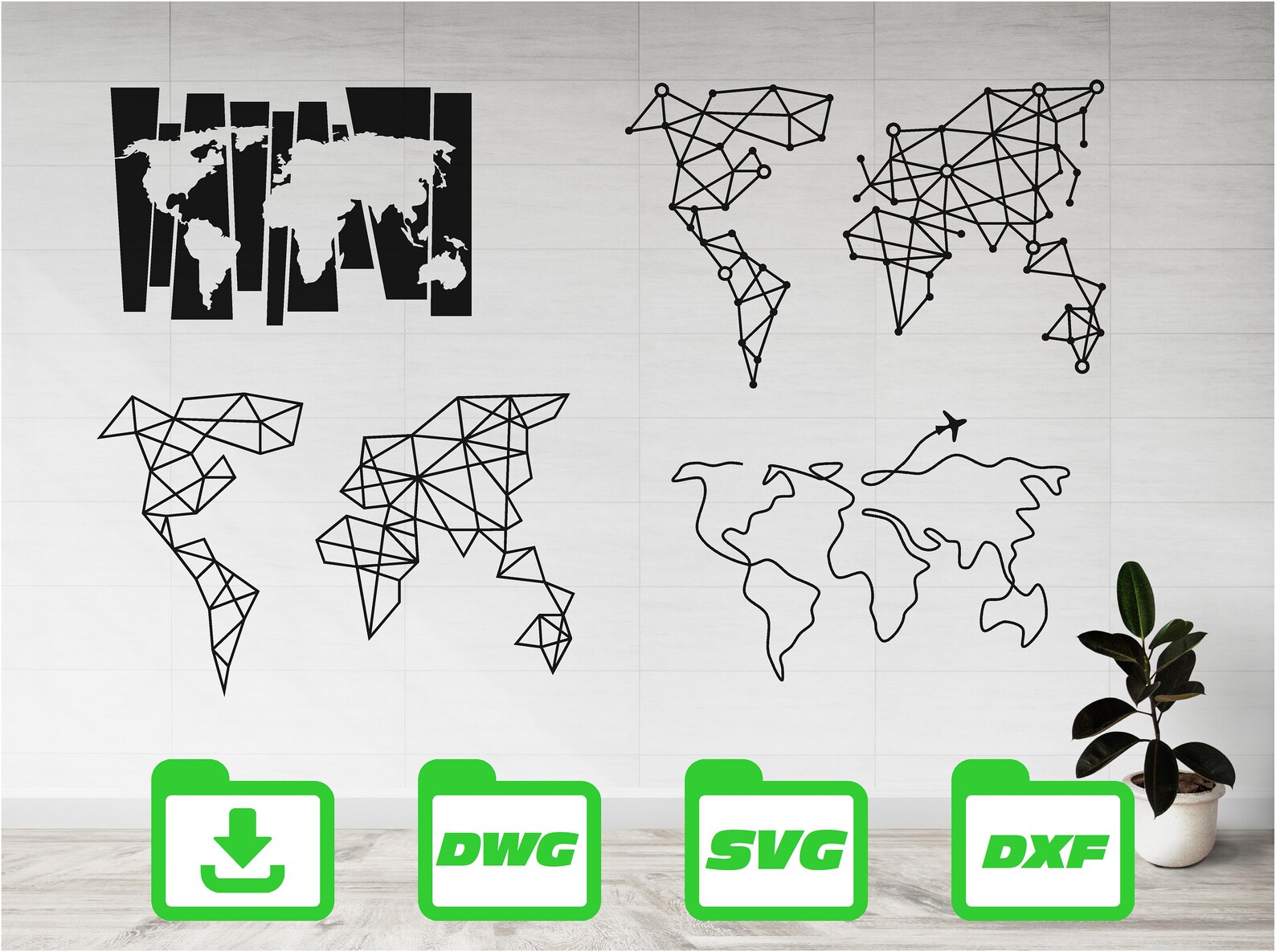 World map DWG DXF SVG files for cnc mchines vector | Etsy