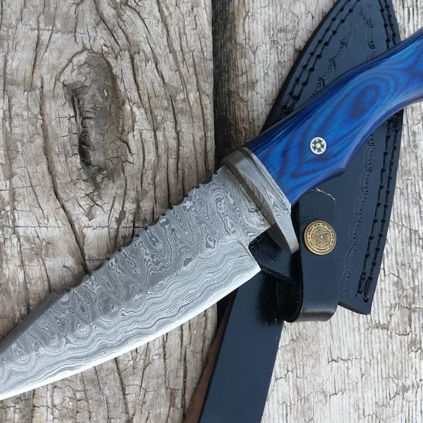 Blue Pakka Wood Damascus Pocket Knife - Etsy