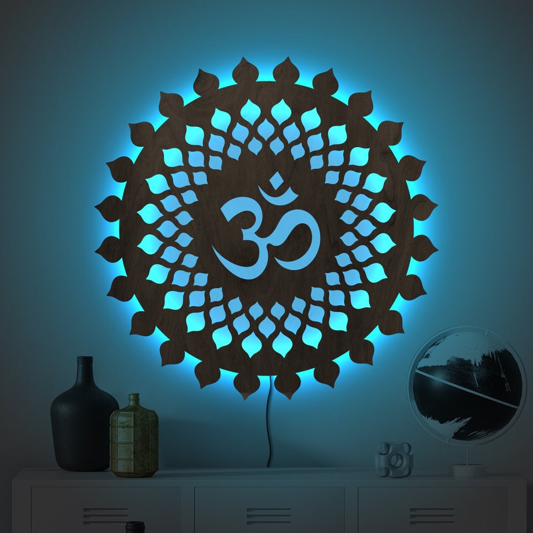 Om Led Light, Mandala Led Wall Art Decor, Mandala Light Sign, Om Symbol ...