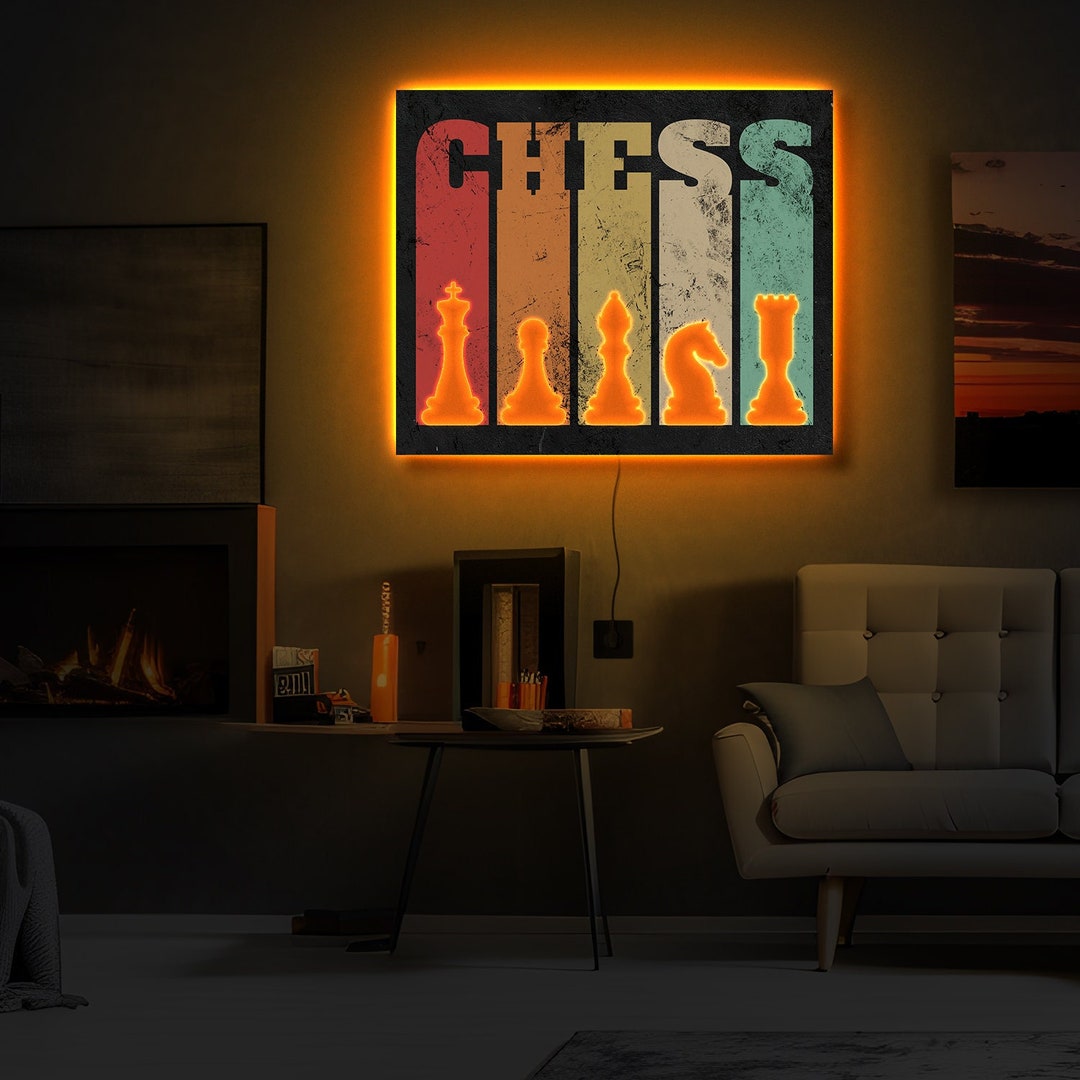 Chess Light up Sign, Chess Pieces Sign Decor, Neon Sign Chess, Chess ...