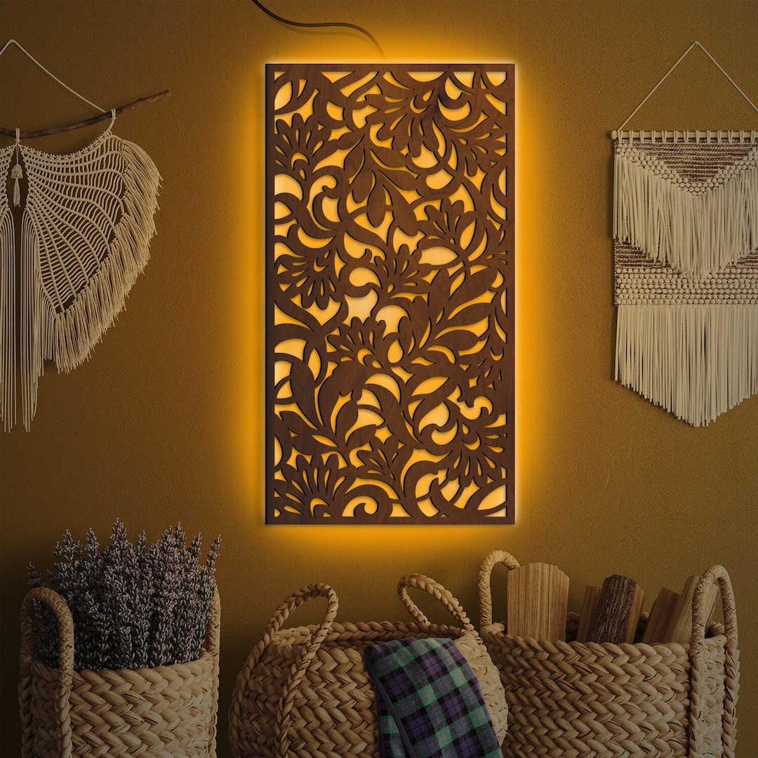 Wood Wall Art Light, Wall Art With Led, Panel Wood Wall Art, Boho Wood ...