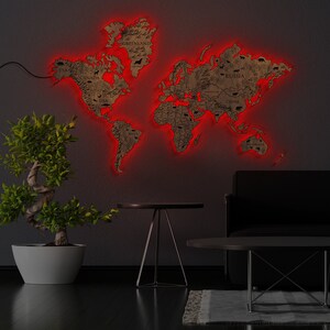 World Map Led, World Map Wood Wall Art, Led Cork World Map, World Map ...