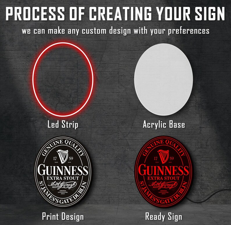 Guinness Neon Sign, LED Guinness Beer Light, Bar Light up Sign ...