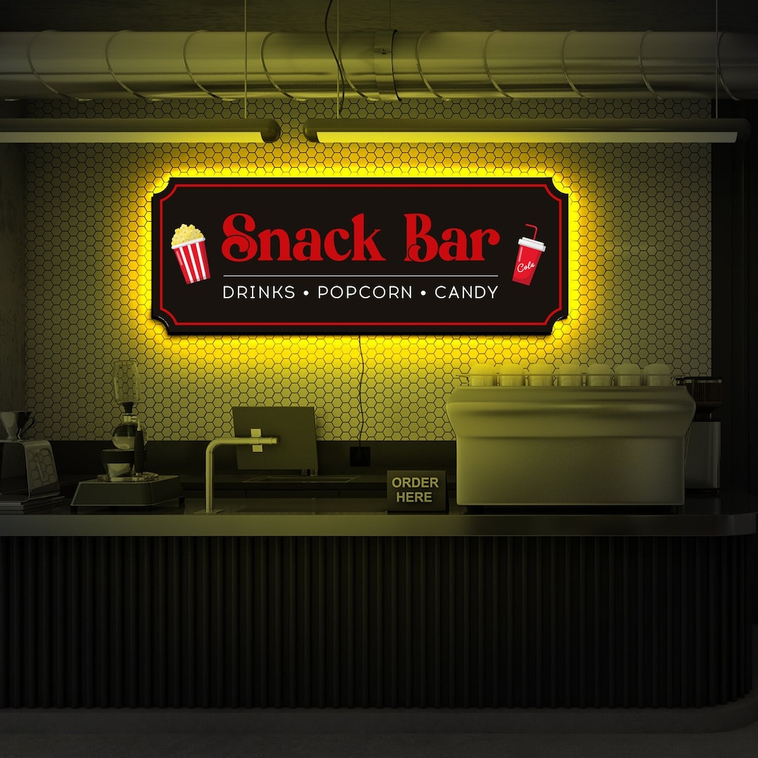 Snack Bar Sign, Snack Bar Neon, Movie Room Sign, Home Theater Neon Sign ...