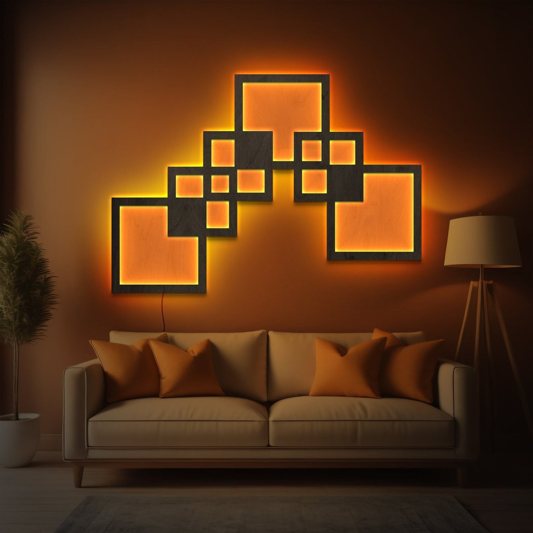 Geometric Led Wall Art Decor, Abstract Wood Wall Decor Light, Modern ...