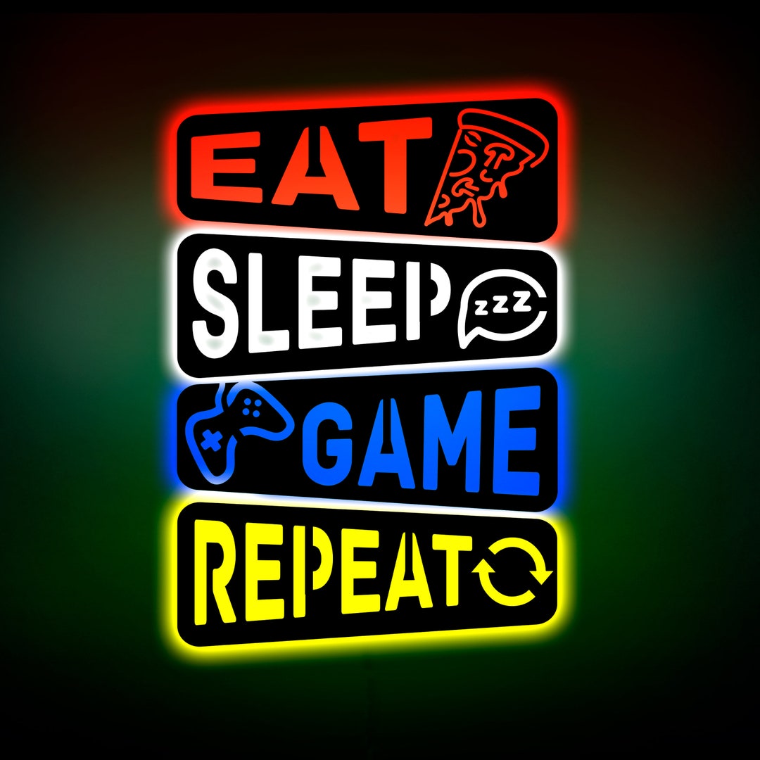 Eat Sleep Game Repeat Led Sign, Gamer Room Decor, Game Room Neon Sign ...