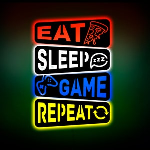 Eat Sleep Game Repeat Led Sign, Gamer Room Decor, Game Room Neon Sign ...