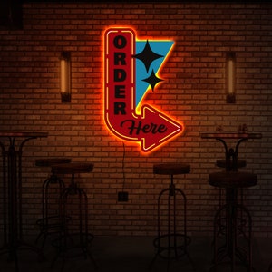 Order Here Neon Sign, Order Here Arrow Light up Sign, Order Here ...