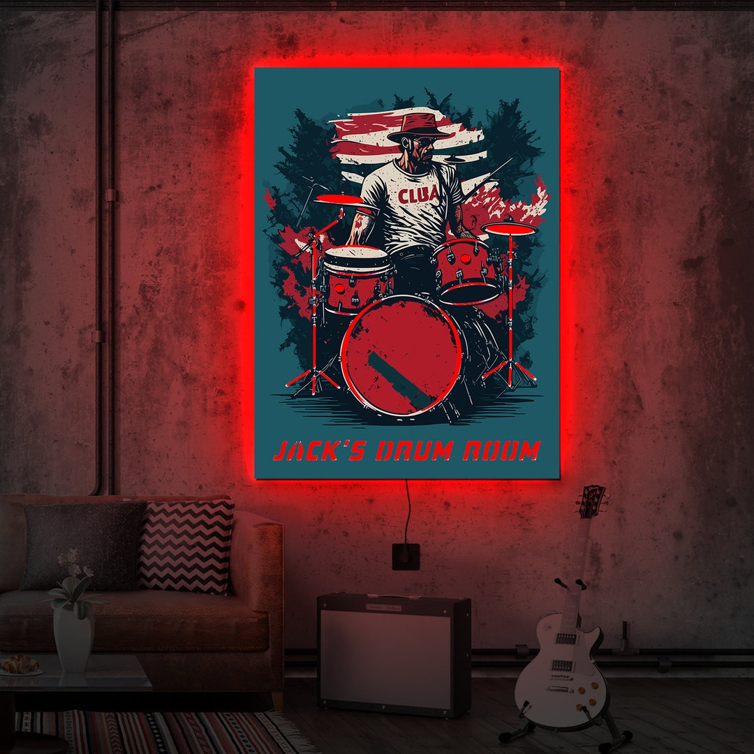 Custom Drum Neon Sign, Drum Set Wall Light, Drummer Music LED Sign ...