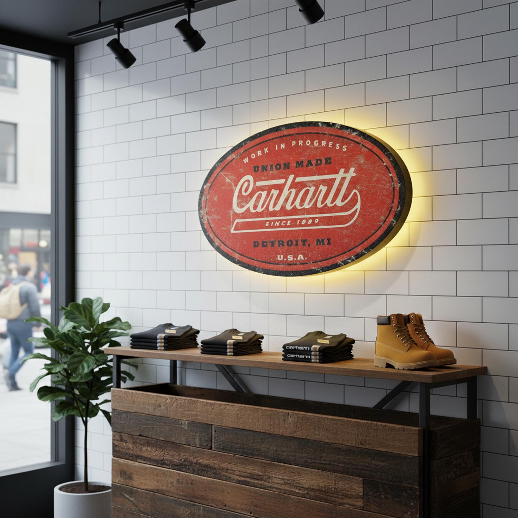 Vintage Workwear Sign, Carhartt Sign Decor, Detroit Style Wall Sign ...