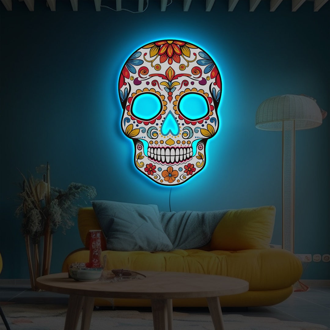 Sugar Skull Neon Sign, Sugar Skull Neon Light Sign,mexican Neon Sign ...