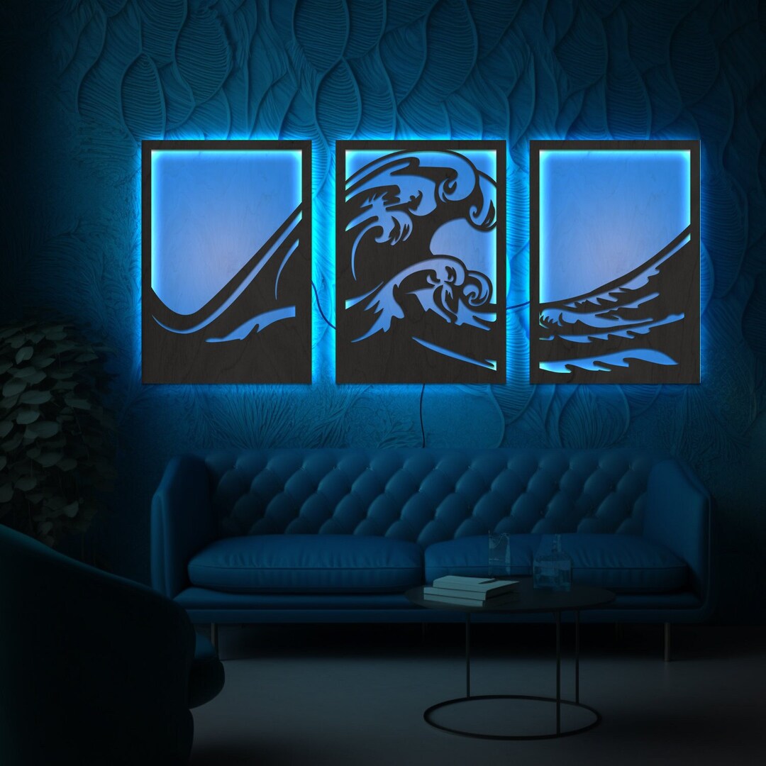 Wave Wood Wall Art Light, Wave Led Wall Panel, Wave Wood Wall Decor ...
